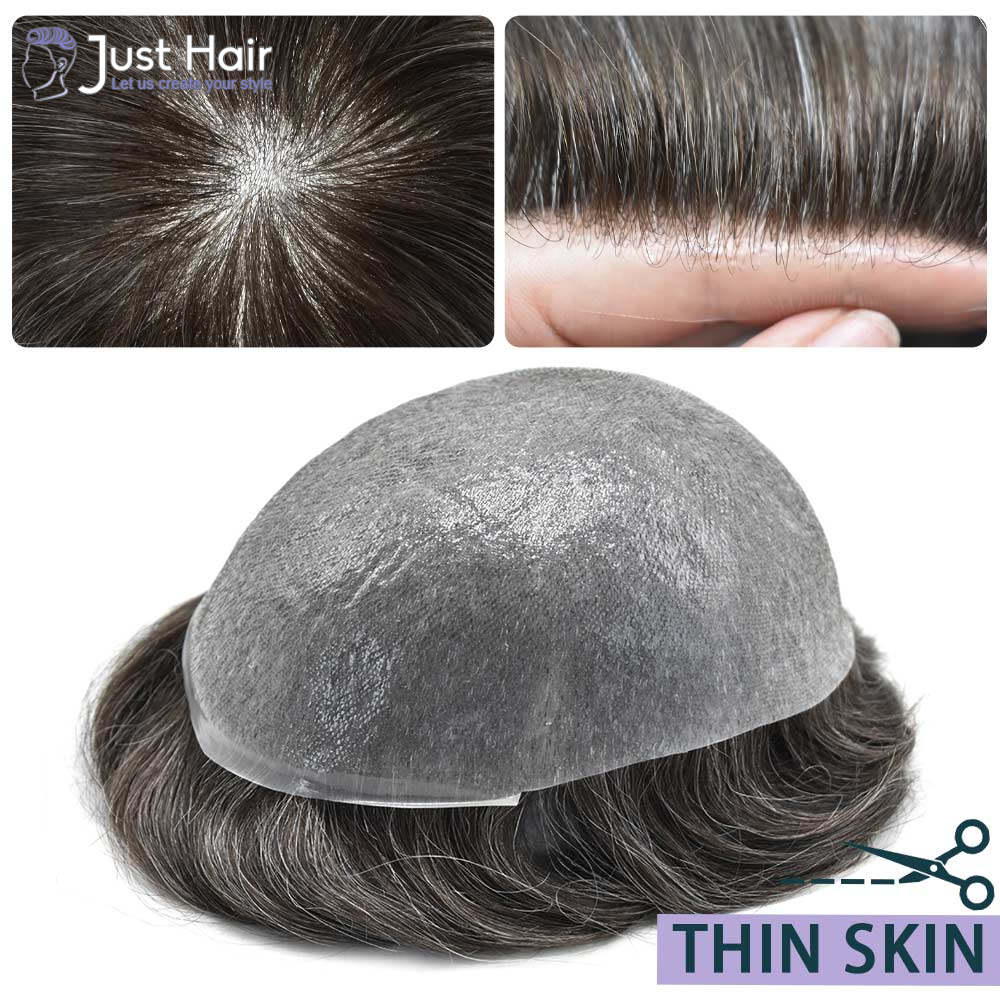 Men's Toupee 0.06mm Ultra Thin Skin Transparent Poly Hair system for men